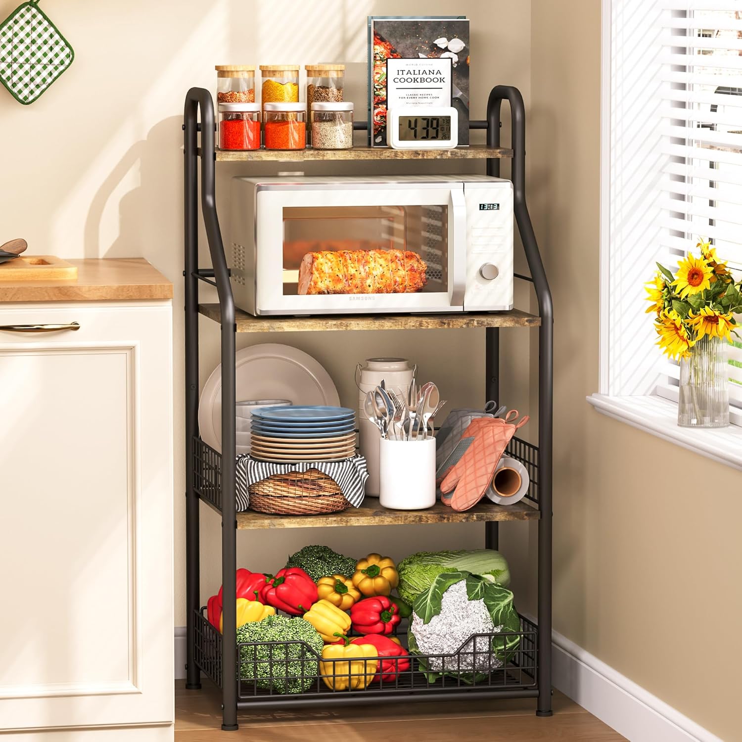 Microwave Stand with Storage 4-Tier, Bakers Racks for Kitchens, Coffee ...